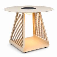 China Three-in-One Solar Garden Side Table with Lower Plant Shelf and Rope-Laced Frame Solar Floor Light for sale