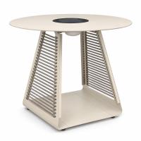 China Three-in-One Solar Garden Side Table with Lower Plant Shelf and Rope-Laced Frame Solar Floor Light for sale