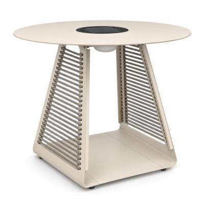 China Three-in-One Solar Garden Side Table with Lower Plant Shelf and Rope-Laced Frame Solar Floor Light for sale