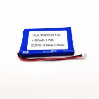China Custom AUK 7.4V 500mAh 2S 303450 Lipo Battery Pack Lithium Polymer Battery Pack for sale