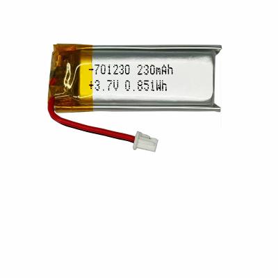 China AUK 3.7V Polymer Lithium Battery 701230 230mAh Lipo Battery For Neckband Bluetooth Headphones Children'S Toy Cars And Robot for sale