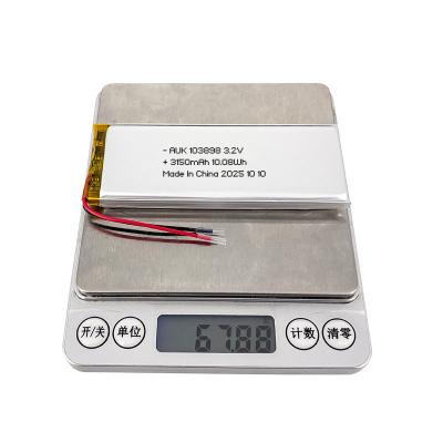 China AUK 3150mAh 3.2V 103898 Vehicle Instrument Mining Lamp LiFePO4 Battery Lipo for sale