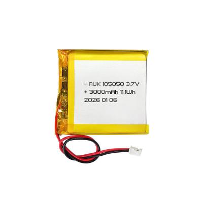 China AUK Lipo 105050 3000mAh 3.7V Polymer Lithium Battery For Camping Lights Alarms Hand Warmers for sale