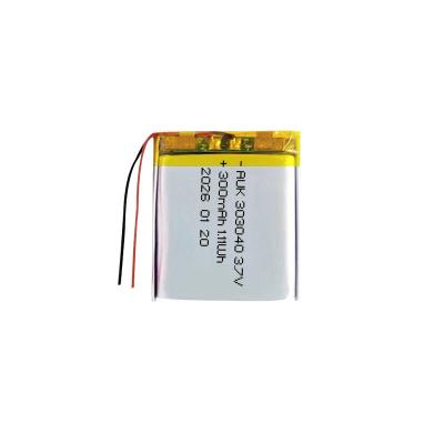 China AUK 303040 Polymer Lithium Battery 300mAh For Dash Cams Blood Pressure Monitors Pens Mini Speakers 3.7V Lipo Battery for sale