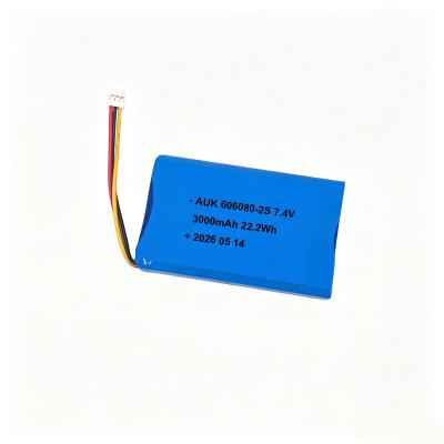China AUK 606080-2S 7.4V 3000mAh Lipo Battery 22.2Wh With UN38.3 CE Lithium Polymer Battery China Manufacturer for sale