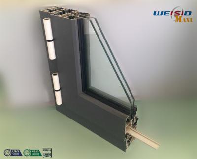 China Gray Double Layer Glass Aluminium Window Profiles 6063 T5 Sound Insulation for sale