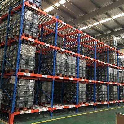 China Customized Heavy Duty Gravity Pallet Flow Racking Q235B Steel Pallet Storage Shelves for sale