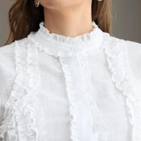 China Button Down Shorts And Blouse Set Long Puff Sleeve OEM Service for sale