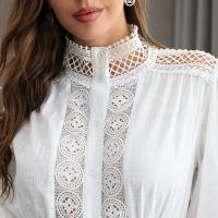 China Lace Dress White Dress Short Mini Dress White Pure Color Hollow Out Lace Patchwork Sexy Cuff Sleeve Party Dress for sale