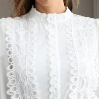 China Elegant Spandex / Polyester Ladies Lace Dresses White Long Sleeve Pure Color for sale
