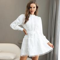 China Elegant Spandex / Polyester Ladies Lace Dresses White Long Sleeve Pure Color for sale
