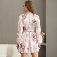 China Bohemian Floral Print Lace Dress V Neck Long Sleeve Floral Dress for sale
