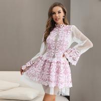 China Polyester Embroidered Lace Dresses Breathable Long Sleeve Mesh Lace Dress for sale