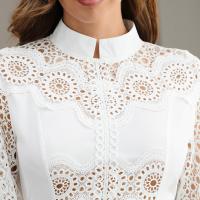 China Elasticated Cuffs Peplum Hem Design White Crochet Lace Belted Peplum Dress for sale