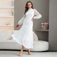China High Neck Ladies Lace Dresses Balloon Long Sleeve Lace Up Dress With Elastic Cuffs for sale