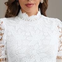 China High Neck Ladies Lace Dresses Balloon Long Sleeve Lace Up Dress With Elastic Cuffs for sale