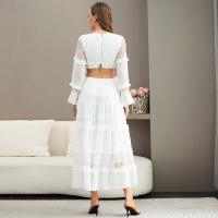China Balloon Sleeves Ladies Lace Dresses Lace Trim Midi Dress OEM service for sale