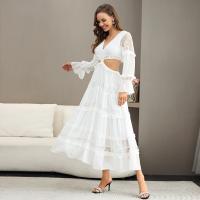China Balloon Sleeves Ladies Lace Dresses Lace Trim Midi Dress OEM service for sale
