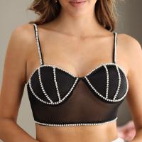 China Diamond Rhinestone Personalised Ladies Tops Beaded Spaghetti Strap Top for sale
