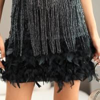China Elastic Skinny Spaghetti Strap Dresses with tassels and shiny feathers for sale