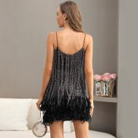 China Elastic Skinny Spaghetti Strap Dresses with tassels and shiny feathers for sale