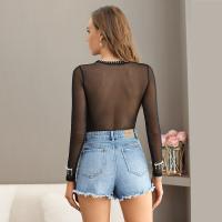 China Women Sexy One Piece Body Suits Mesh Lingerie Lace With Pearls for sale