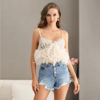 China Sequins Furry Sleeveless Ruffle Trim Tank Top Spaghetti Strap for sale