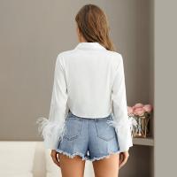China ODM Personalised Ladies Tops Feather Ruffle Trim Button Up Blouse for sale