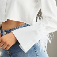 China ODM Personalised Ladies Tops Feather Ruffle Trim Button Up Blouse for sale