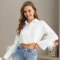 China ODM Personalised Ladies Tops Feather Ruffle Trim Button Up Blouse for sale