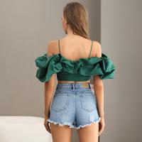 China Puff Sleeve Ruffle Trim Cami Top Crop Exaggerated Ruffle Trim for sale