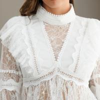 China Anti wrinkle Ladies Lace Tops White Lace Peplum Blouse Full Sleeve for sale