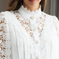 China Hollow Long Sleeve Lace Trim Blouse Embroidered Polyester Fabric for sale