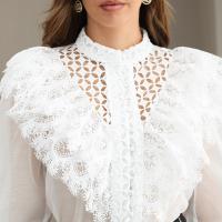 China Eyelet And Ruffle Ladies Lace Tops Polyester White Lace Blouse Long Sleeve for sale