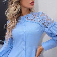 China Crew Neck Ruffle Ladies Lace Dresses Polyester Lace Long Sleeve Mini Dresses for sale