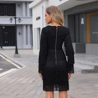 China Long Sleeve V Neck Tassel Evening Dress Women Customized Logo Printing for sale