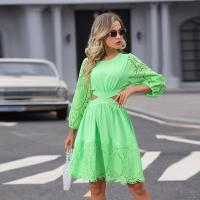 China Women Mesh Flounce Puff Sleeve Lace Dress Cut Out Hollow Open Back for sale
