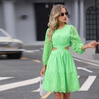 China Women Mesh Flounce Puff Sleeve Lace Dress Cut Out Hollow Open Back for sale