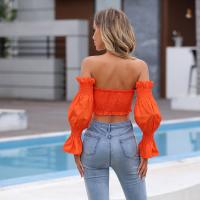 China Ruffle Off Shoulder Personalised Ladies Tops Long Puff Sleeve for sale