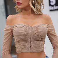 China 95% Polyester 5% Elastane blouse corset top OEM off shoulder mesh top for sale
