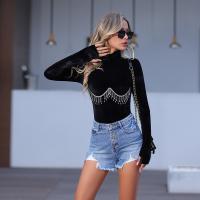 China Solid Color Women Shapewear Bodysuit Tassel Rhinestone Body Suit for sale