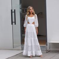 China Long Sleeve Slim Waist Cutout Maxi Dress Embroidery Hollow Out for sale