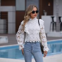 China Western Fashion Ruffles Ladies Lace Tops Hollow Out With Long Sleeve for sale