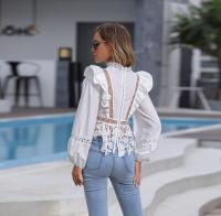 China Women'S Long Sleeve Lace Wrap Top Round Neck Polyester Comfortable for sale