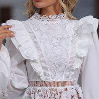 China Women'S Long Sleeve Lace Wrap Top Round Neck Polyester Comfortable for sale