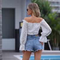 China Ruffle Trim Bell Sleeve Ladies Lace Tops 100% Polyester Material for sale