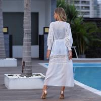 China Tie Front Kimono Cover Up Long Sleeve Sheer Boho Gypsy Circle Crochet Lace Trim Maxi Kimono for sale
