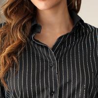 China Botton Up Shirt And Shorts Pajama Set Black Striped Regular Fit for sale