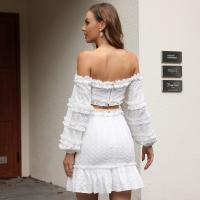 China Off Shoulder Embroidered Lace Dresses Ruffle Ruched Cropped Midi Dress for sale