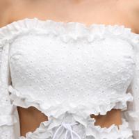 China Off Shoulder Embroidered Lace Dresses Ruffle Ruched Cropped Midi Dress for sale